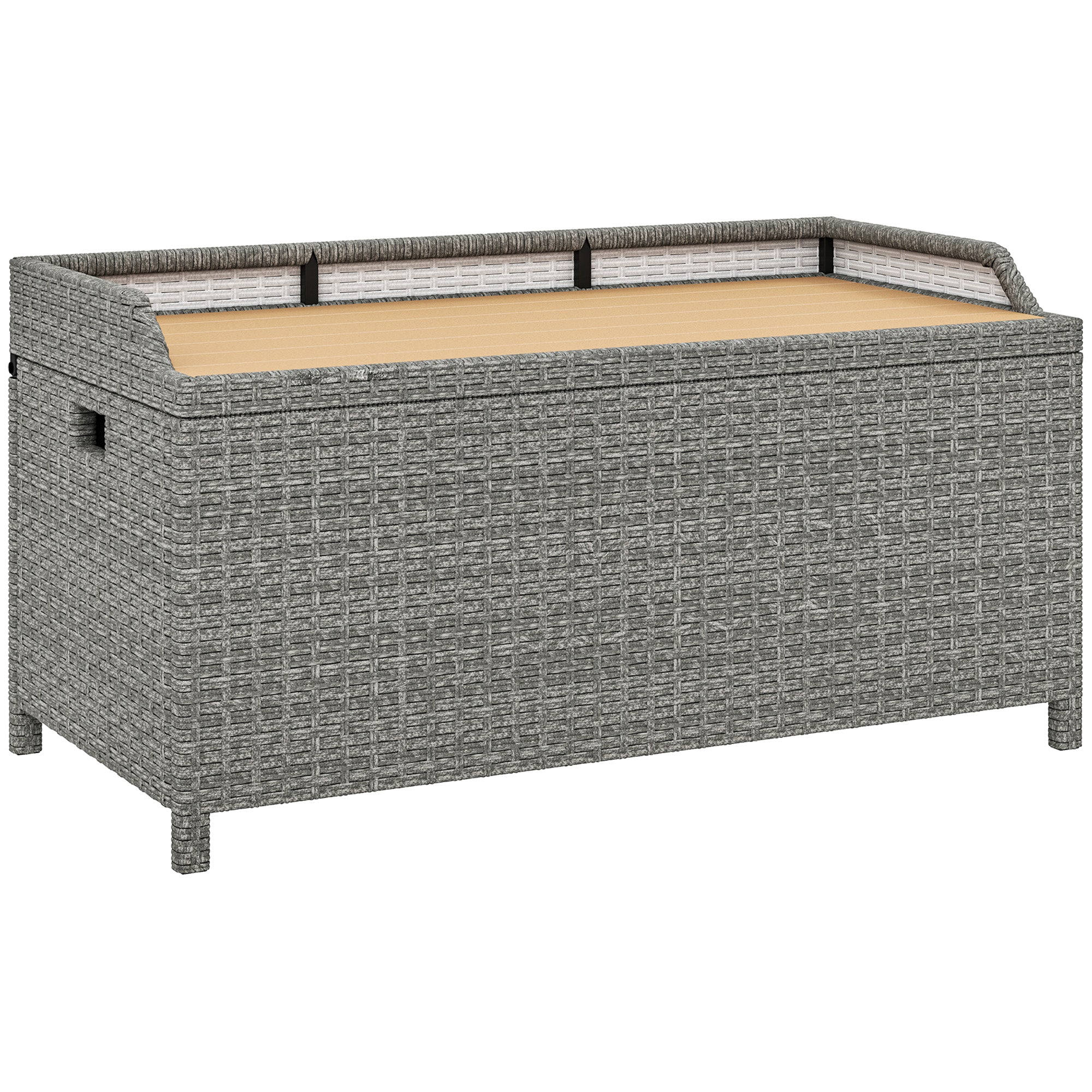 130 L Rattan Garden Storage Box, with Seat - Grey