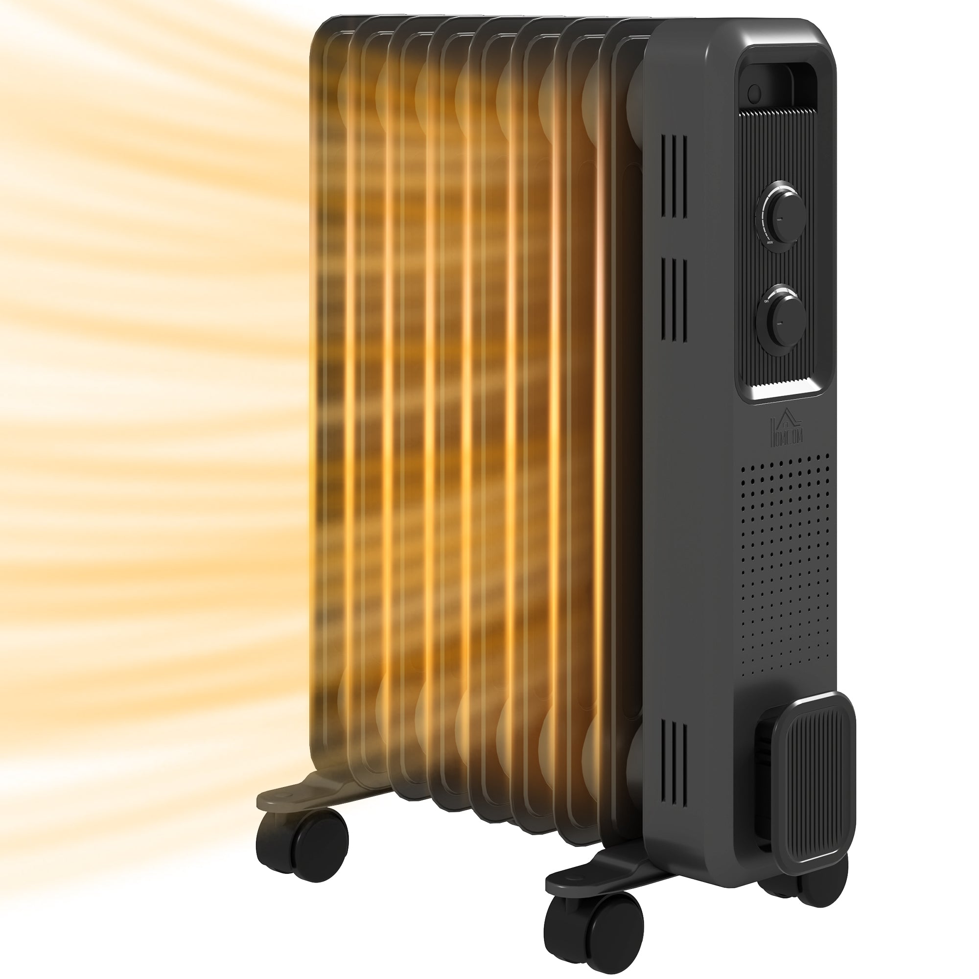 2000W Oil Filled Radiator, 9 Fin, Portable Electric Heater with 3 Heat
