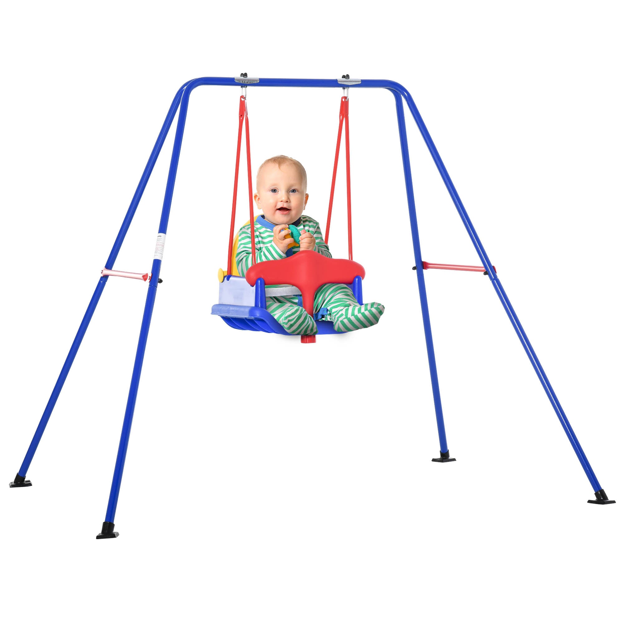 Metal Kids Swing Set with Baby Seat Safety Harness A-Frame Stand for B