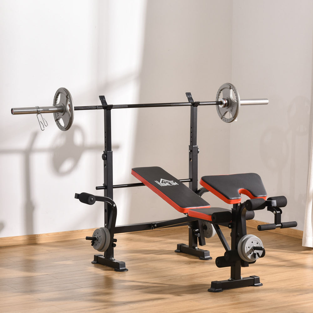 Adjustable Weight Bench with Leg Developer & Barbell Rack for Strength ...