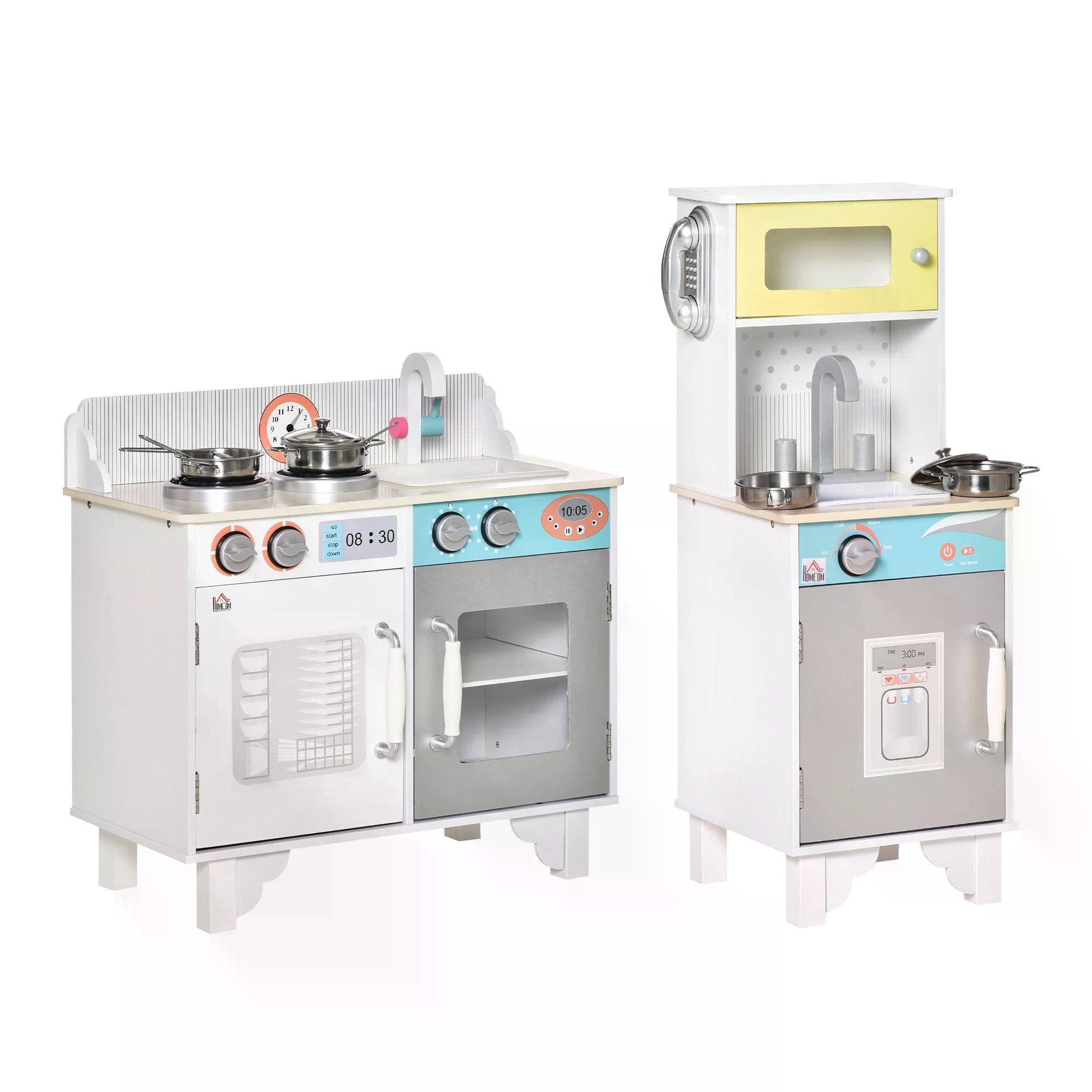 Two Kids Wooden Toy Kitchen Play Cooking Set Pretend Role Playset, wit