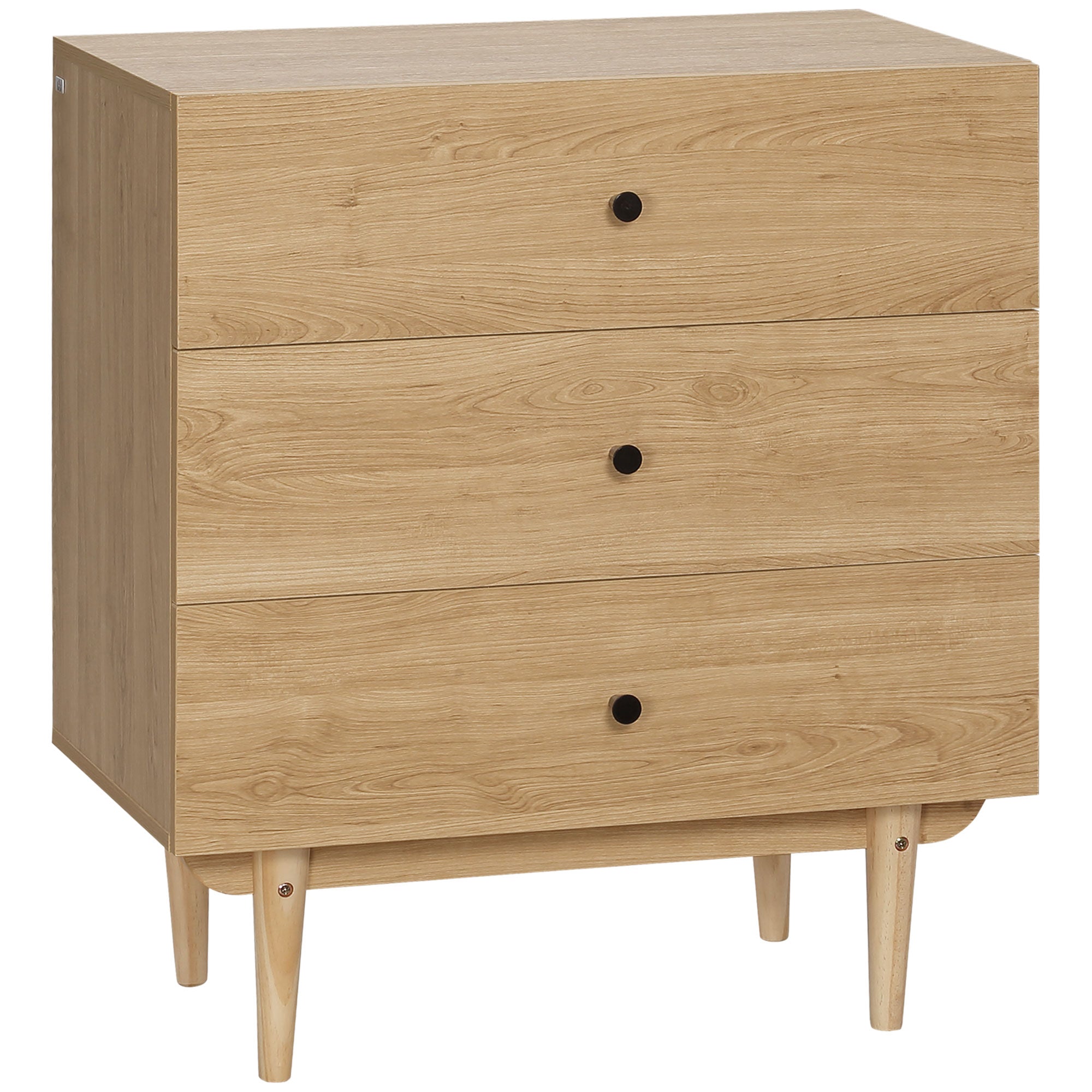 Drawer Chest, 3-Drawer Storage Cabinet Unit with Wood Legs for Bedroom